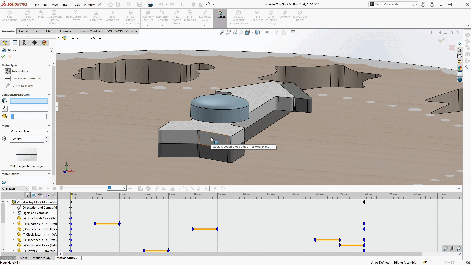 Wooden Toy Clock Motion Study Animation: SOLIDWORKS Tutorial